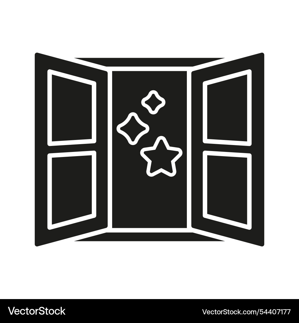 Open window with stars silhouette icon night sky Vector Image