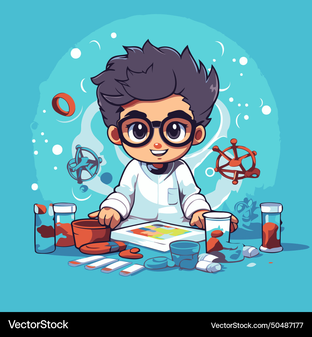 Scientist boy working in the laboratory cartoon Vector Image