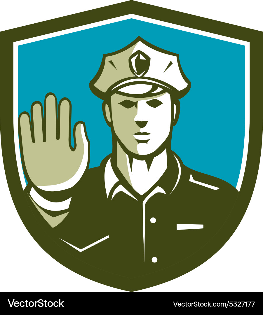 Verkehr Polizist Hand Stoppschild Schild retro Vektorbild