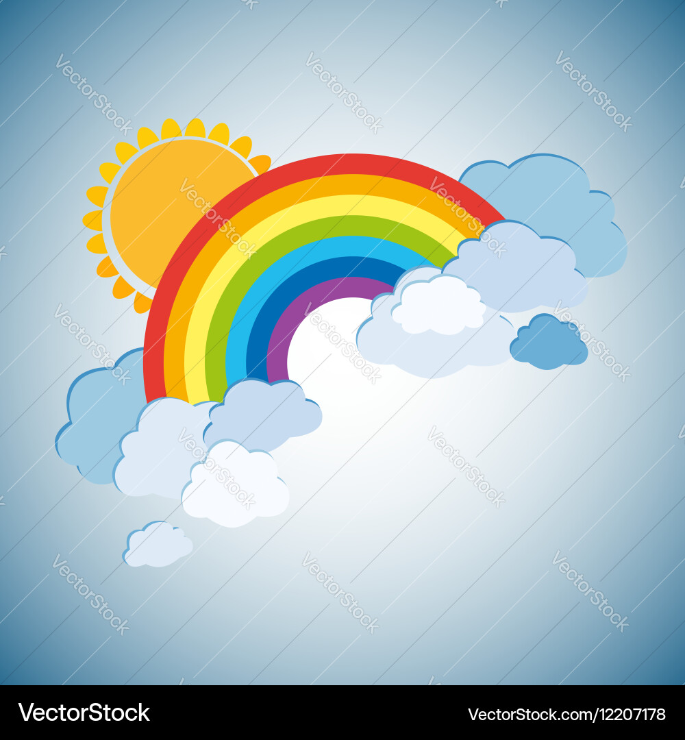Colored rainbows with clouds and sun cartoon Vector Image