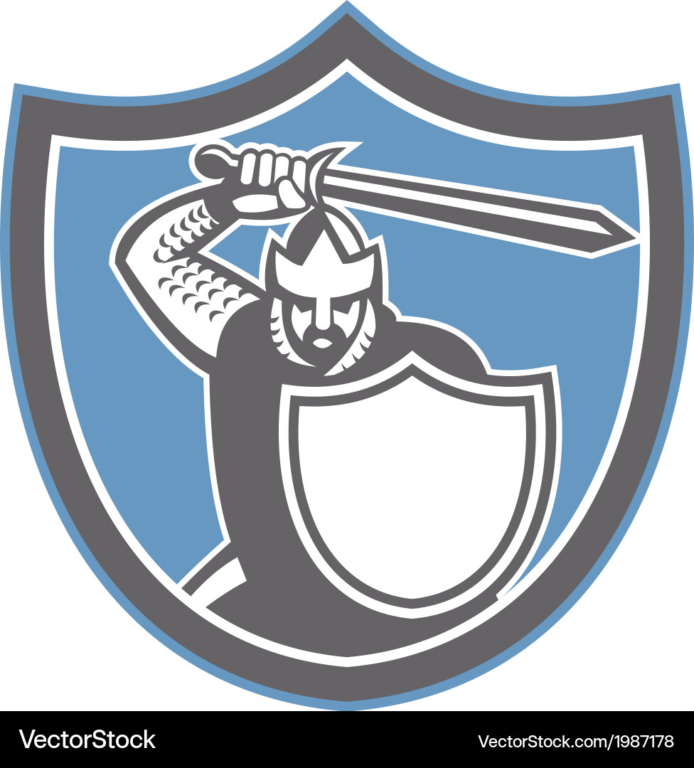 Crusader knight brandish sword shield retro Vector Image