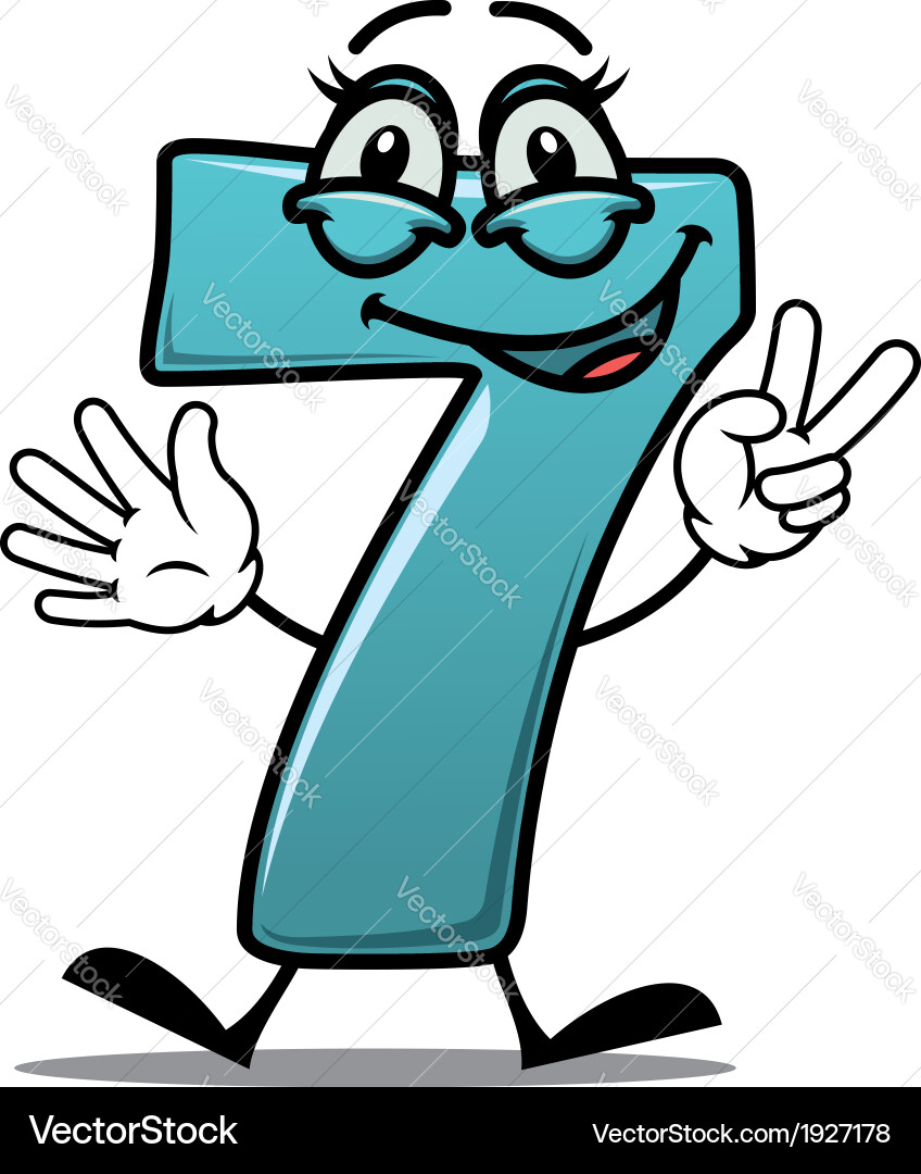 Happy number 7 making a victory sign Royalty Free Vector
