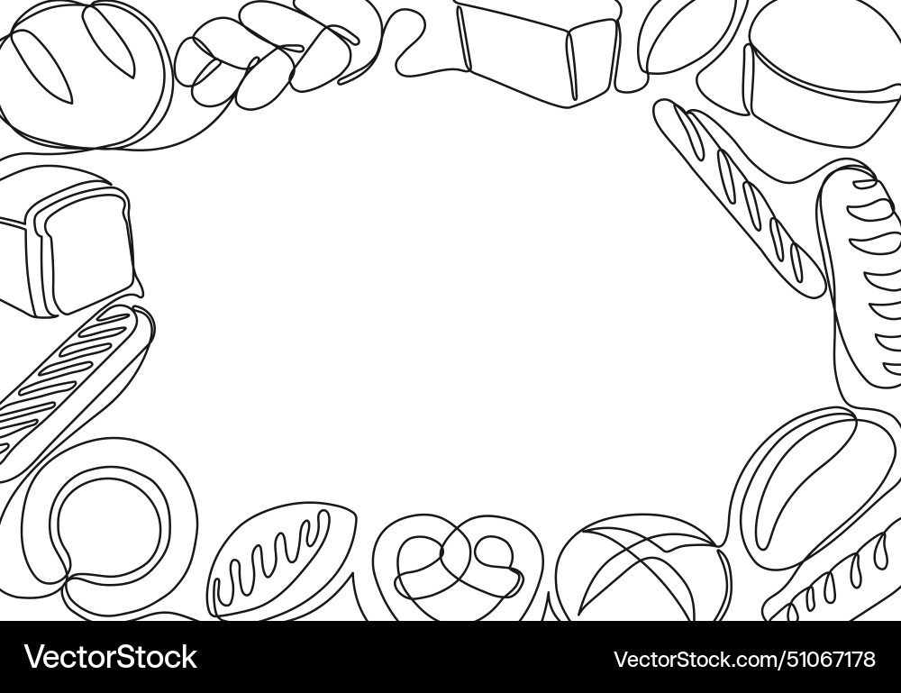 One line bakery products frame fresh bread baked Vector Image