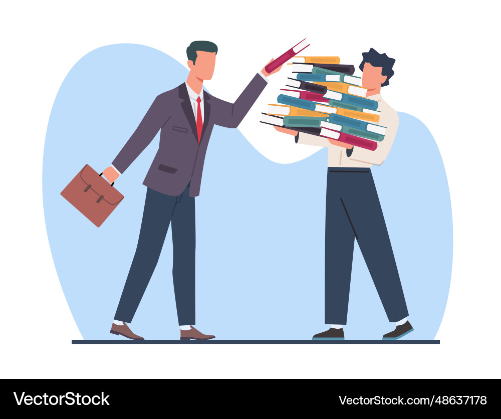 Overworked employee boss puts lot Royalty Free Vector Image