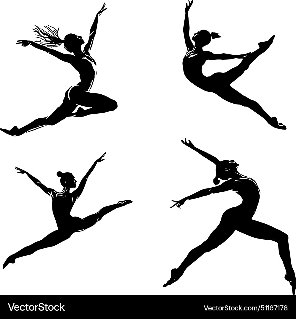 Set of dancers doing jumps and poses Royalty Free Vector