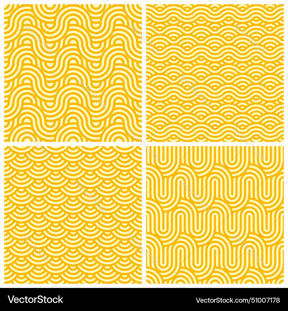 Yellow ramen noodle pattern backgrounds set Vector Image