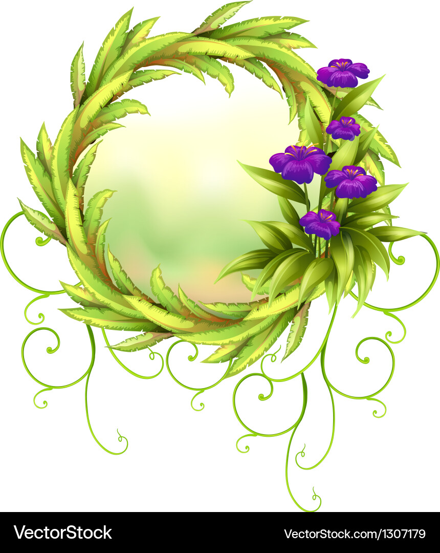 A round green border with violet flowers Vector Image