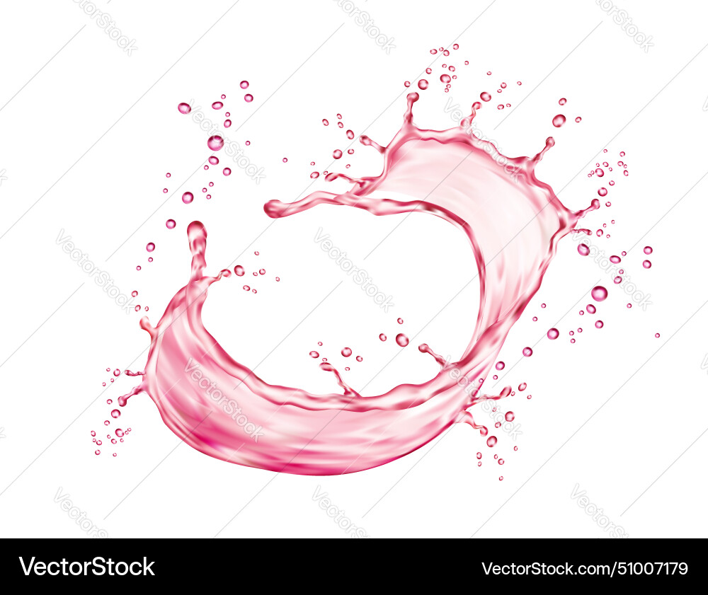 Realistic pink water swirl splash with drops Vector Image