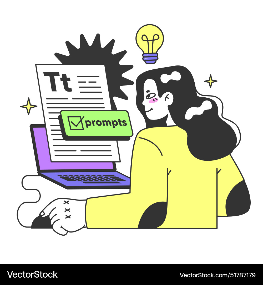 Young female prompt-engineer writing a prompt Vector Image