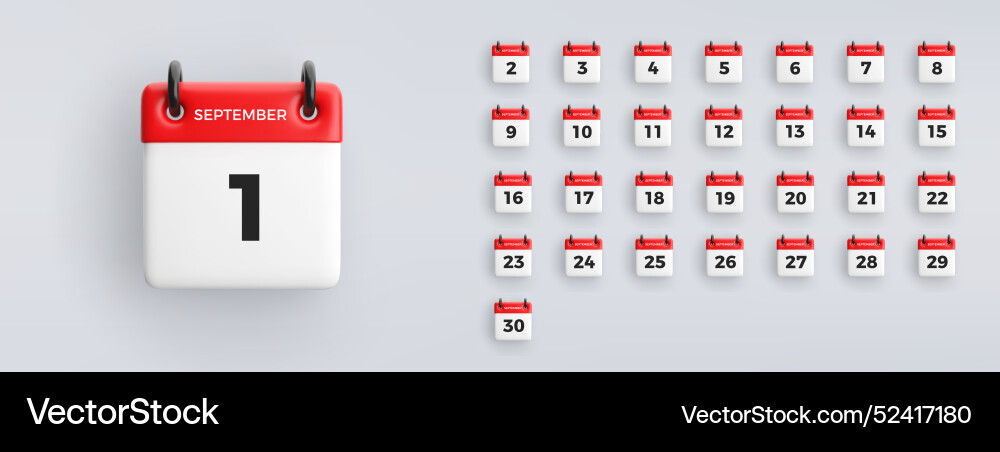 3d calendar icon with date 1 september on grey Vector Image