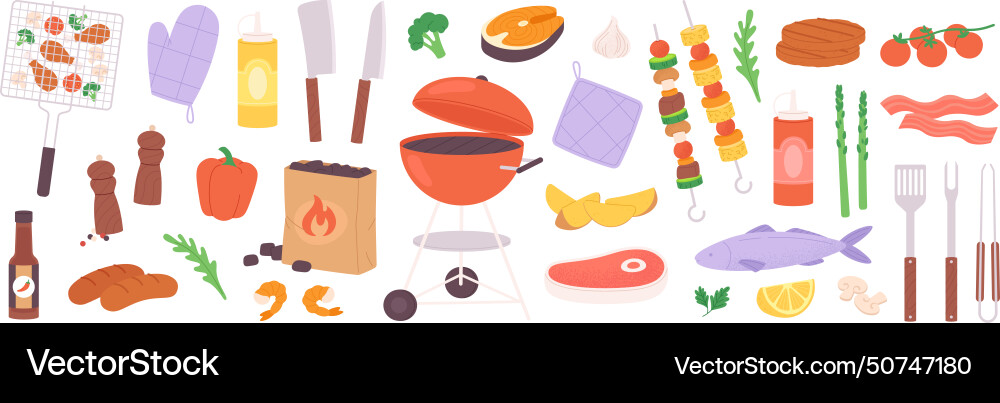 Cartoon bbq barbecue elements isolated summer Vector Image