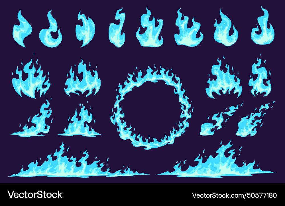 Cartoon blue fire flame hot particles Royalty Free Vector