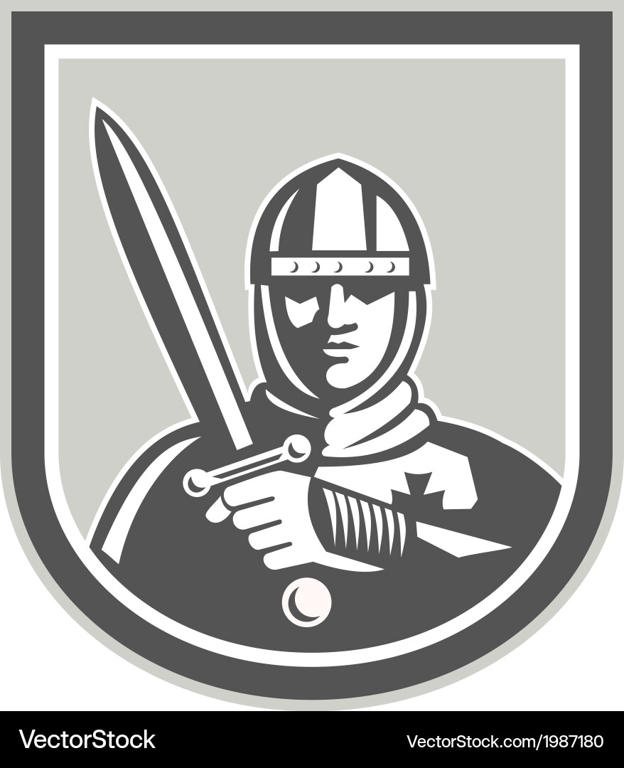 Crusader knight with sword front crest Royalty Free Vector