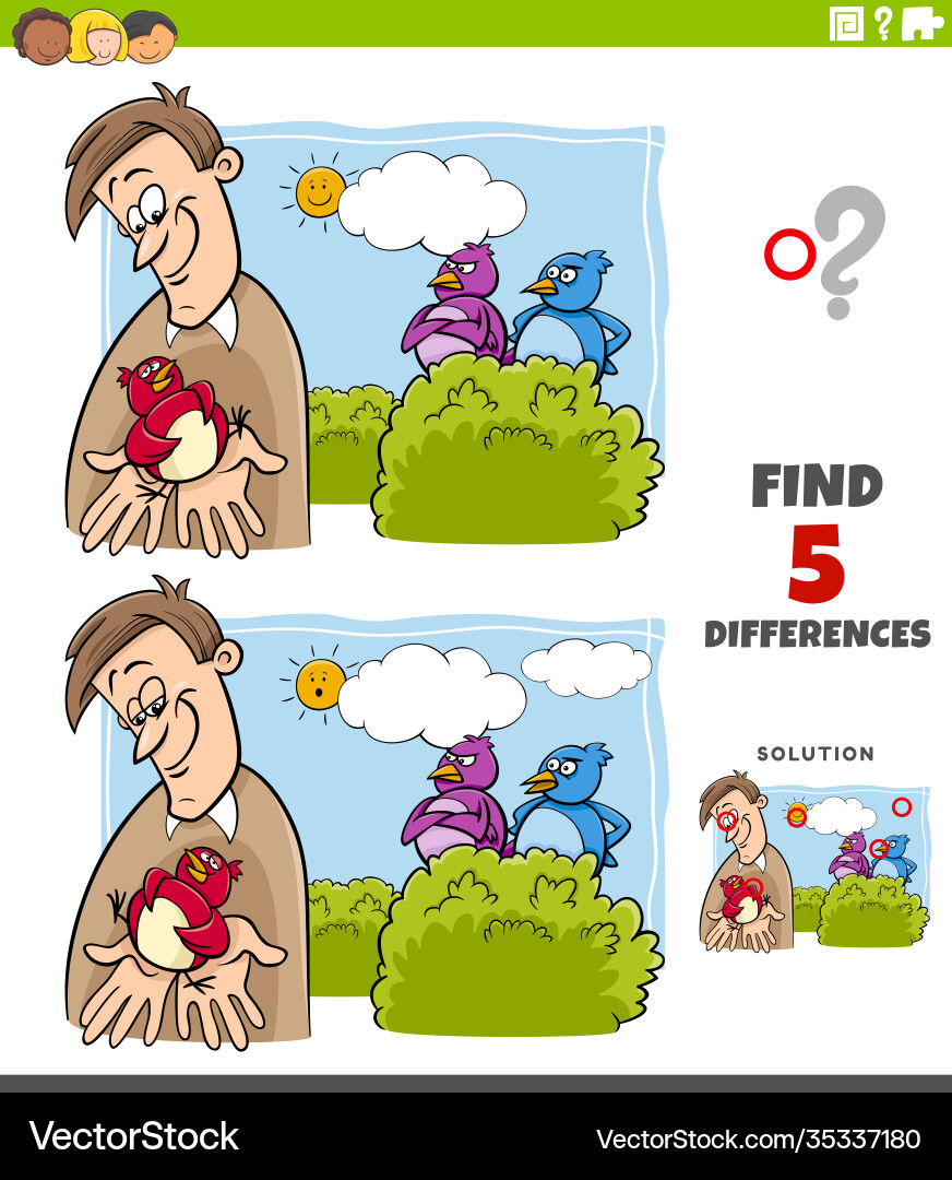 Differences educational task for kids with bird Vector Image