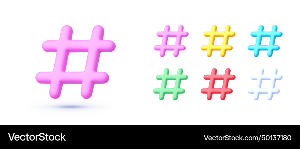Hashtag set in 3d style social media concept Vector Image