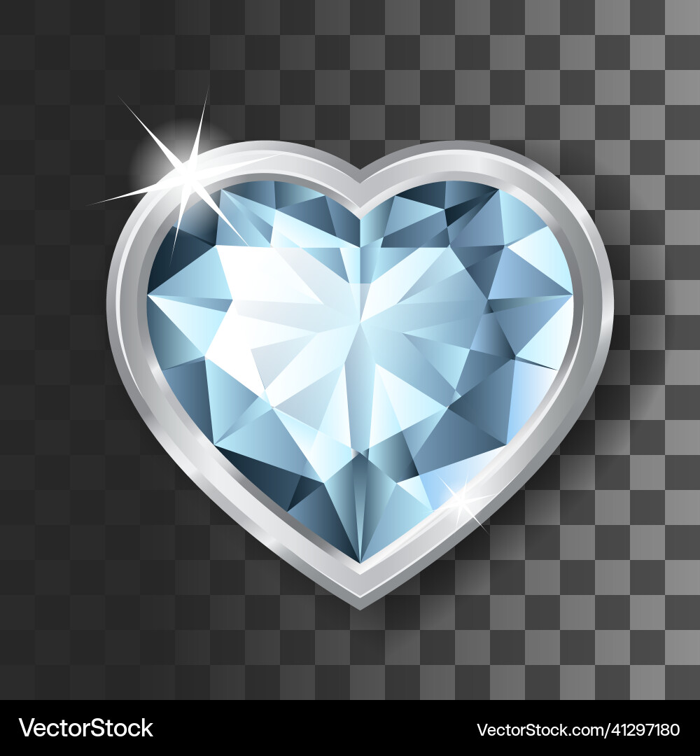 Shiny diamond crystal heart shape silver frame Vector Image