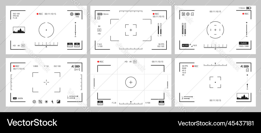 Camera viewfinder screens with focus frames Vector Image