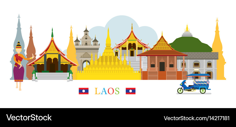 Laos landmarks skyline Royalty Free Vector Image