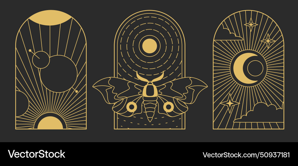 Modern magic witchcraft cards with sun and moon Vector Image