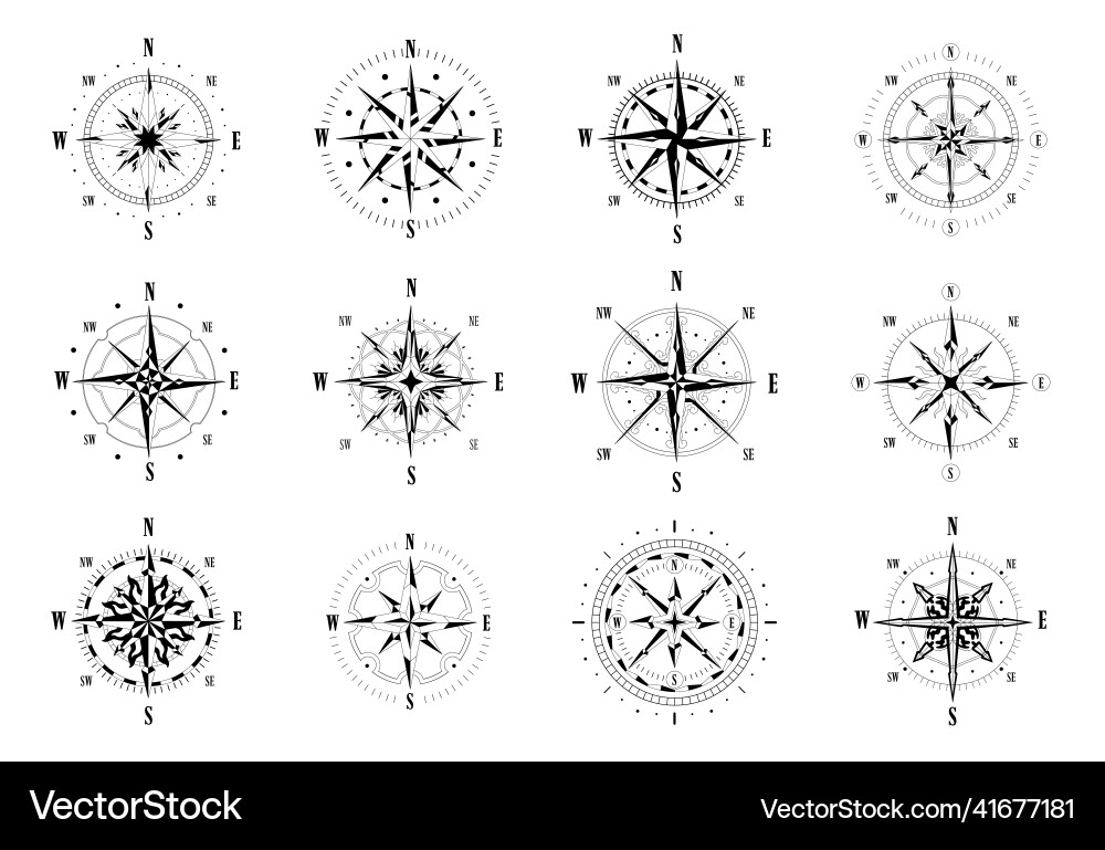Wind icons vintage nautical compass symbol Vector Image