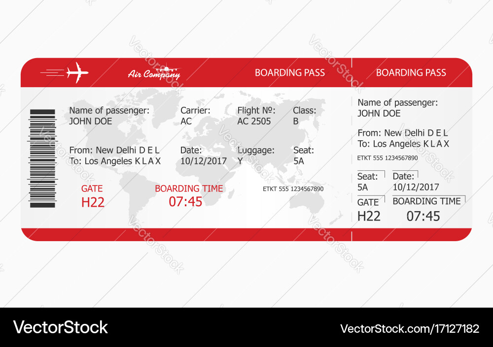 Airplane Boarding Pass Template Royalty Free Vector Image