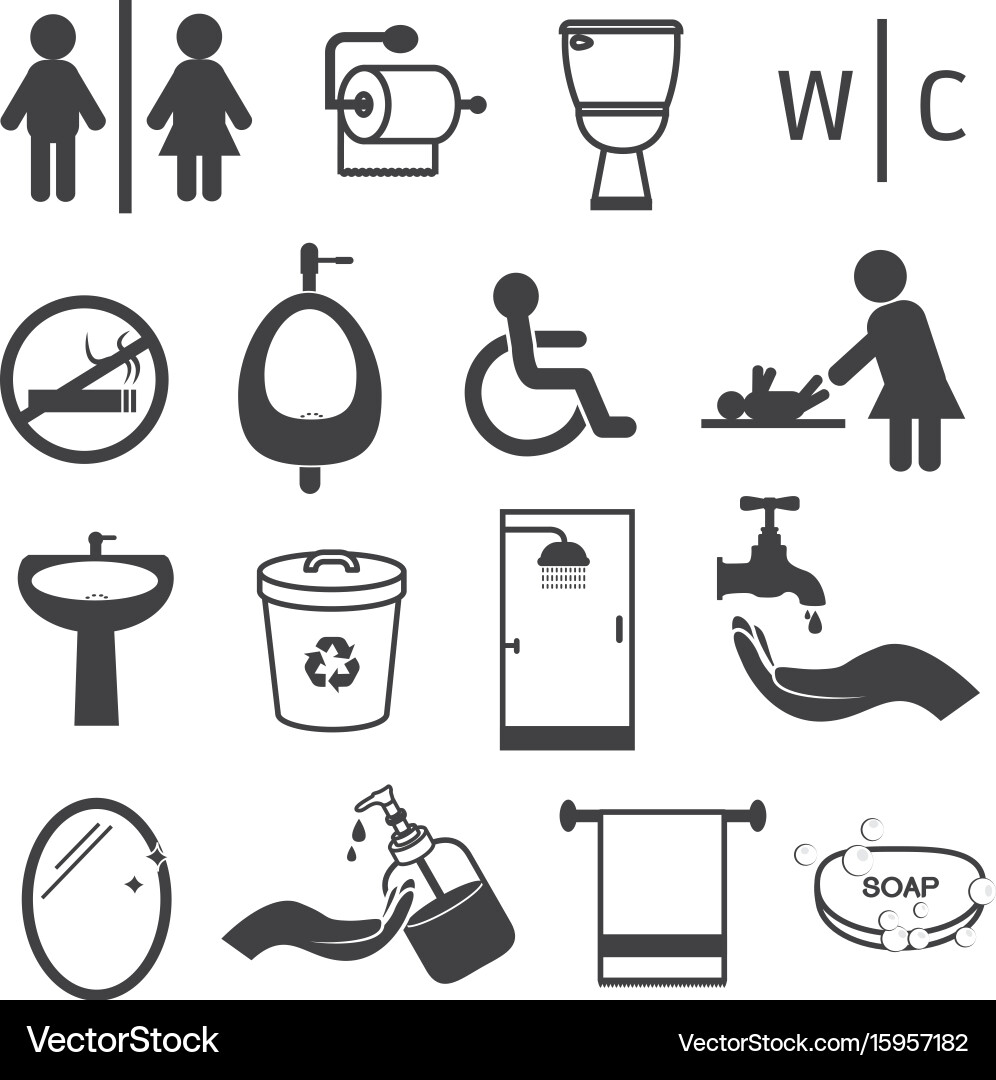 Toilet and bathroom icons set Royalty Free Vector Image
