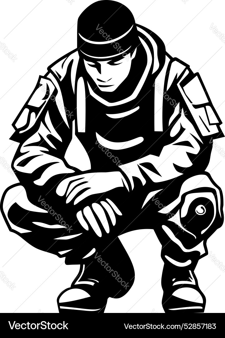 Duty decree kneeling soldier emblem design brave Vector Image