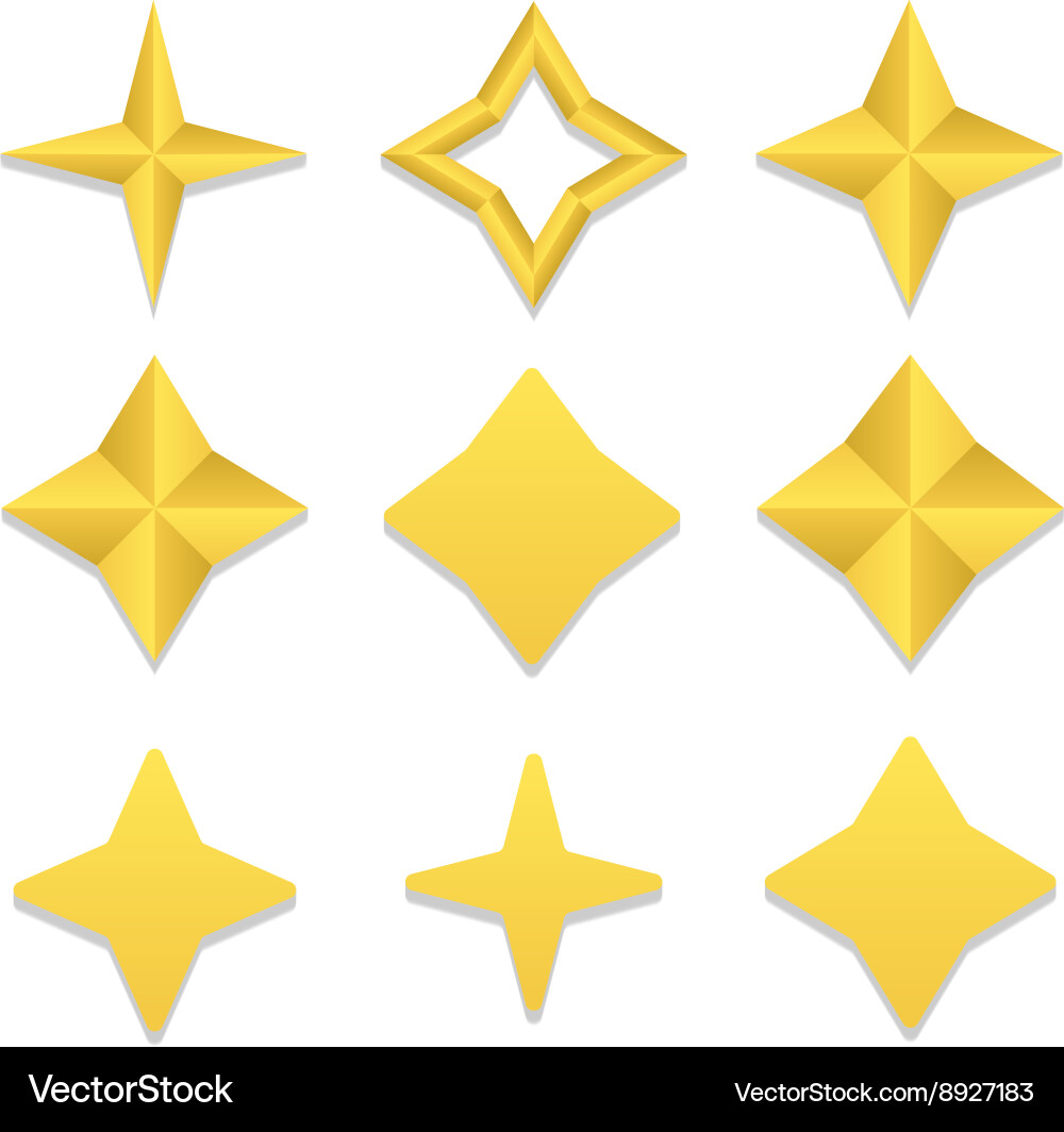 Golden Star Collection - Nine Point Stars Vector Image