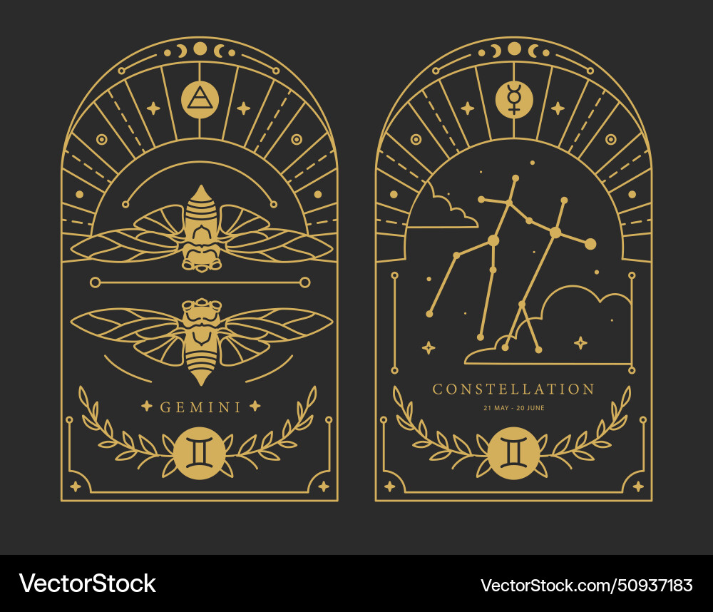 Magic witchcraft cards with gemini zodiac sign Vector Image