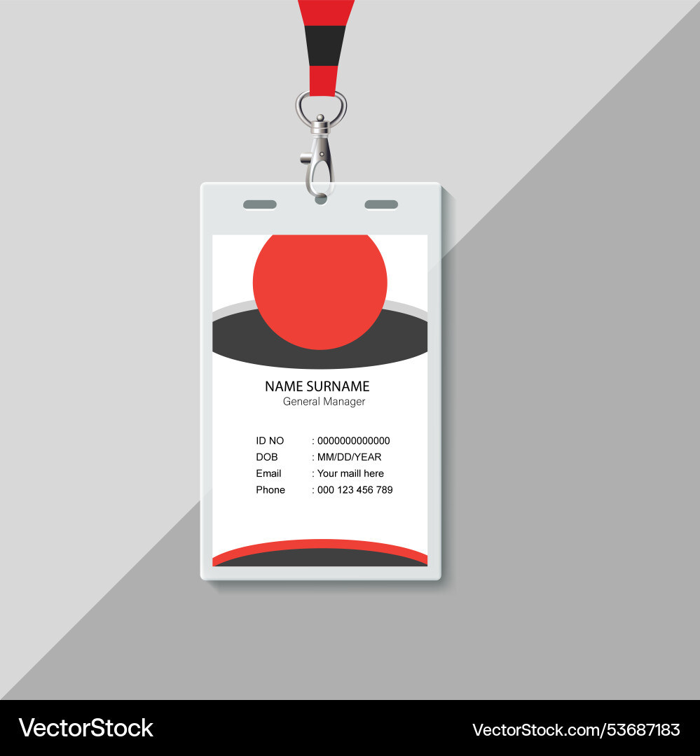 Red employee id card design template Royalty Free Vector