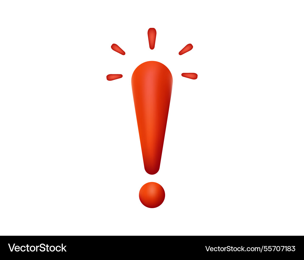 Red exclamation mark with rays on white Royalty Free Vector