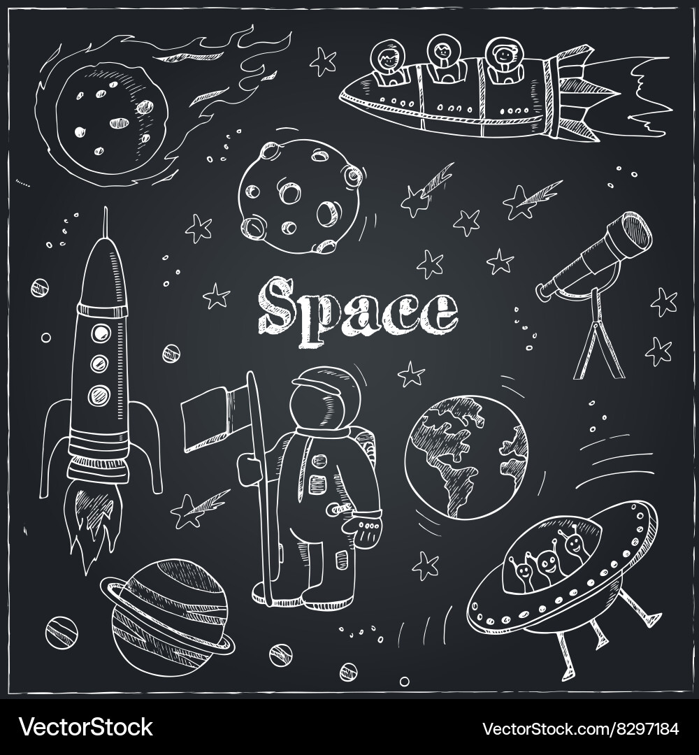 Astronomy hand drawn doodles stars planet Vector Image