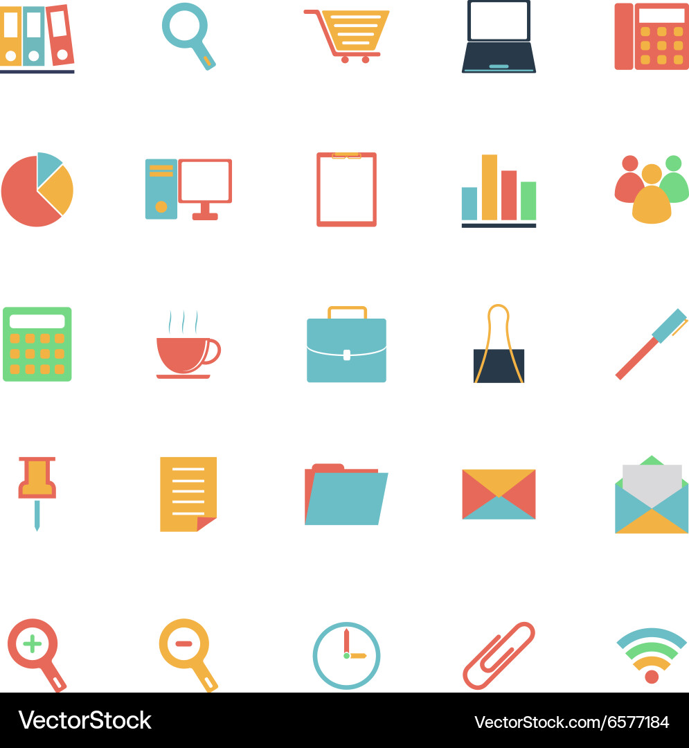 Colorful Office Icon Set Royalty Free Vector Image