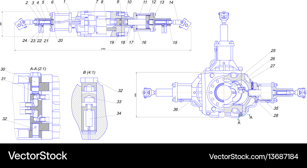 Engineering drawing of industrial equipment Vector Image
