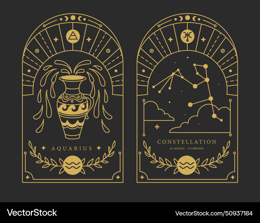 Magic witchcraft cards with aquarius zodiac sign Vector Image