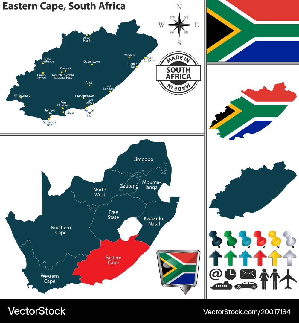 Map of eastern cape south africa Royalty Free Vector Image
