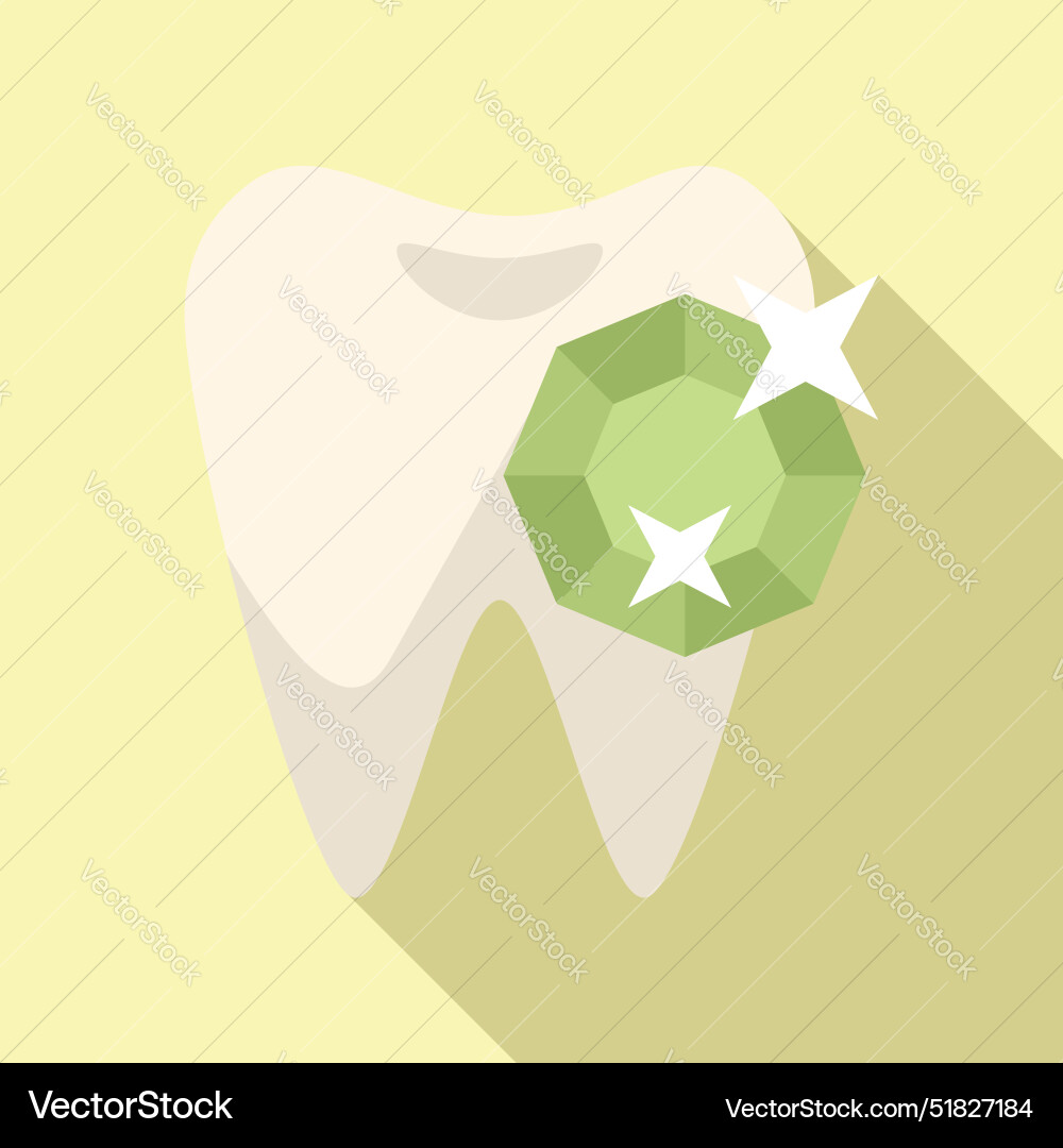 White tooth shining with a green emerald crystal Vector Image