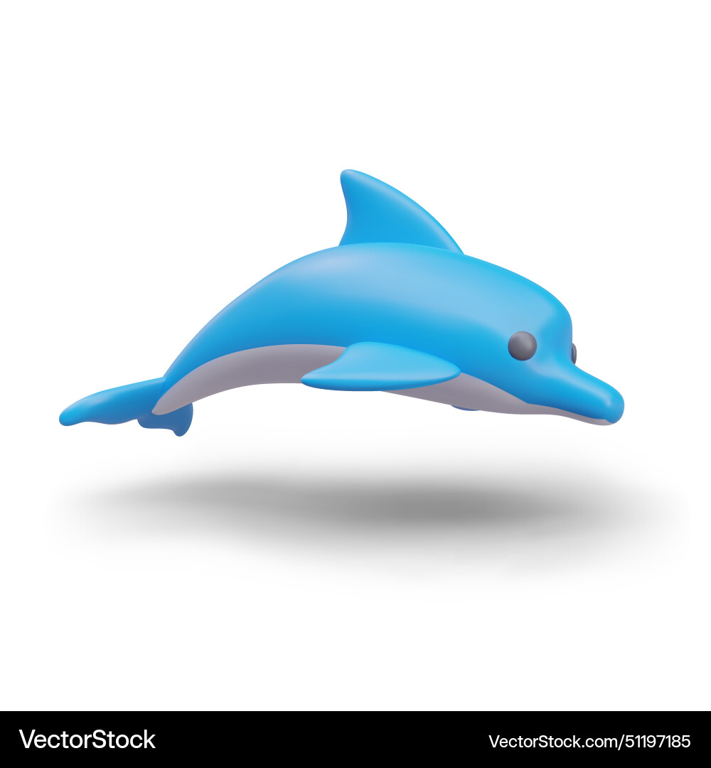 Blue dolphin in cartoon style color with shadow Vector Image