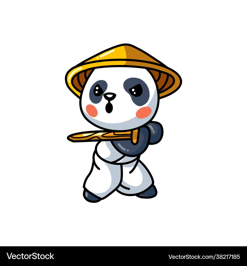 Cute little samurai panda cartoon Royalty Free Vector Image