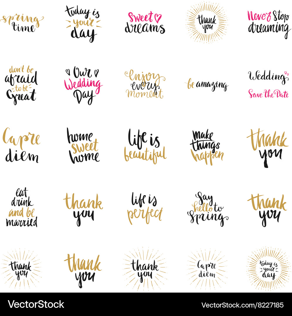 Hand drawn lettering collection Royalty Free Vector Image