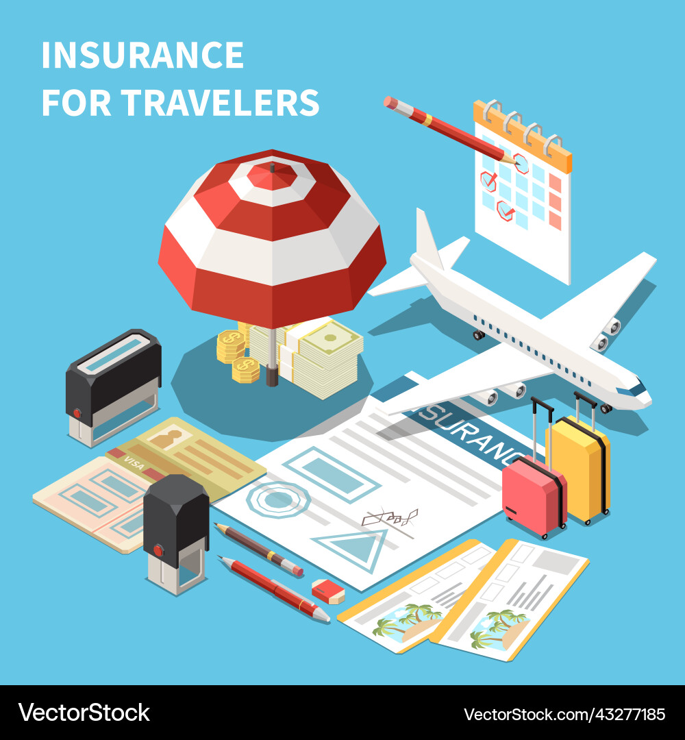 Insurance for travelers isometric background Vector Image