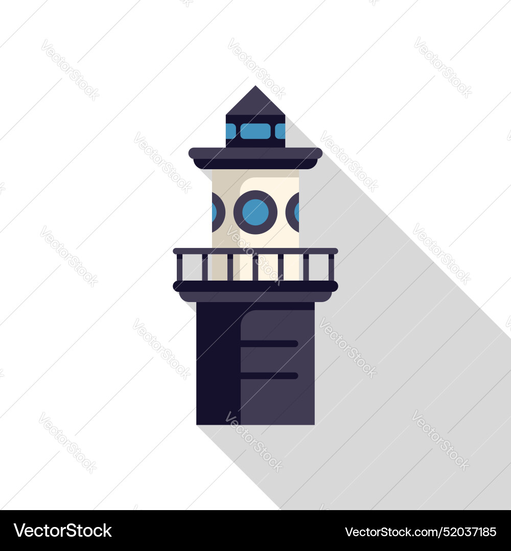 Lighthouse casting long shadow on white background