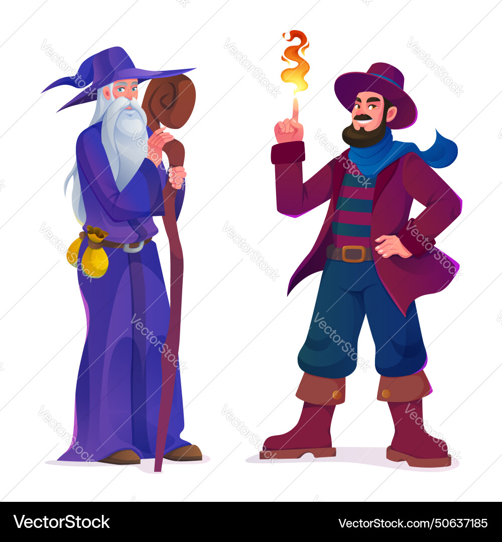 Medieval wizard and magician characters Royalty Free Vector