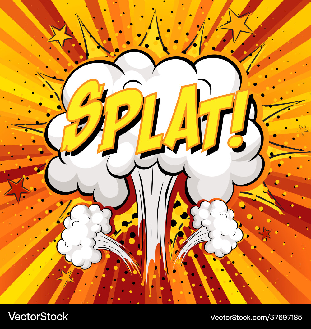 Splat text on comic cloud explosion rays Vector Image