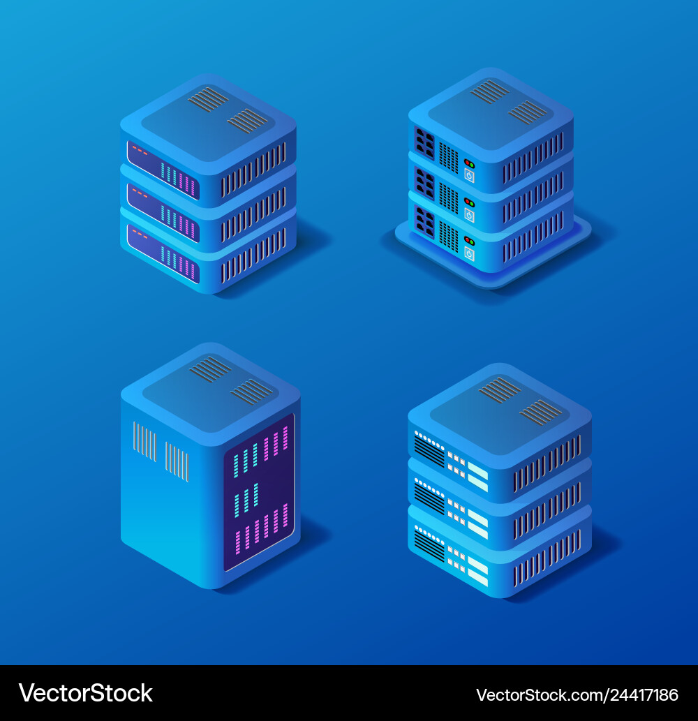 3d server set network Royalty Free Vector Image
