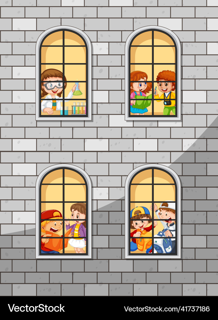Apartment windows with neighbors cartoon character