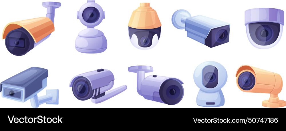 Cctv cartoon cameras video camera indoor Vector Image