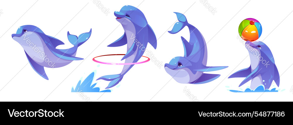 Cute dolphin character set Royalty Free Vector Image