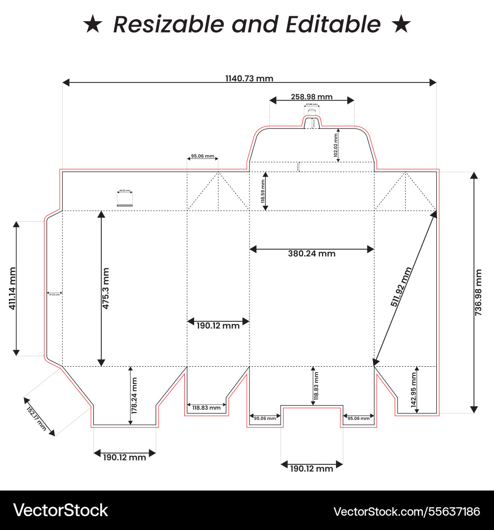 Dieline box die cut cardboard Royalty Free Vector Image