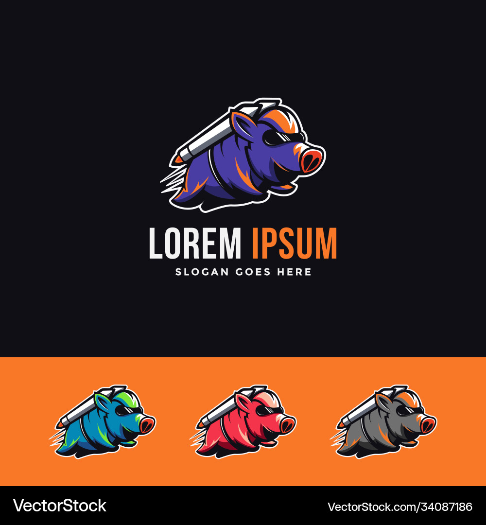 Flying rocket pig mascot cartoon logo icon Vector Image